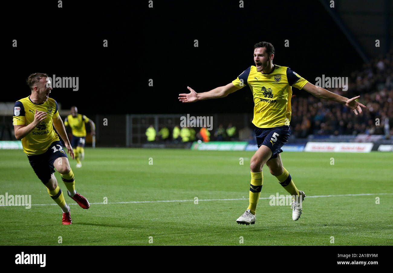 Oxford uniteds elliott moore celebrates scoring hi-res stock ...