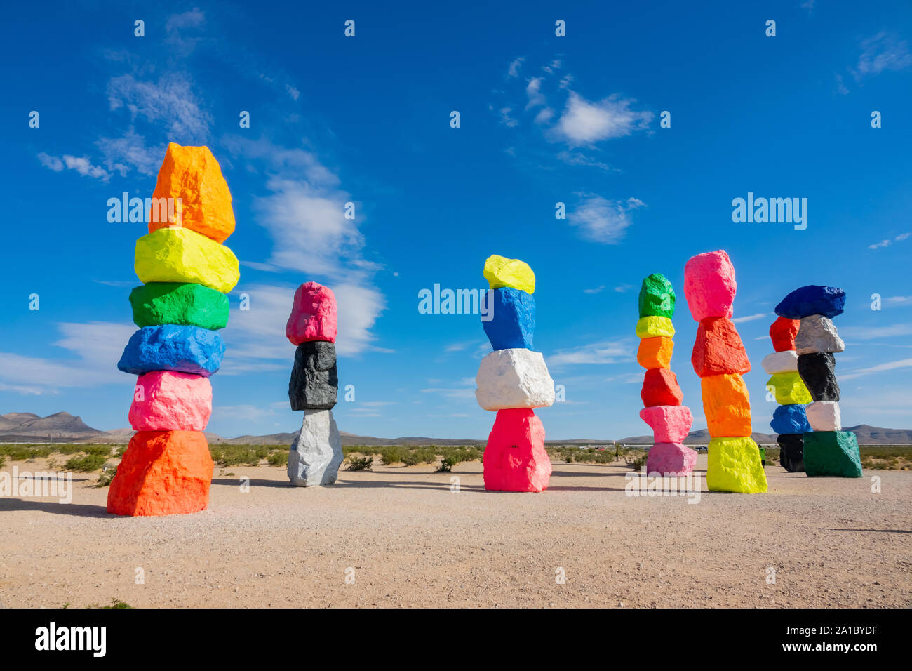 Morning view of the Seven Magic Mountains at Nevada Stock Photo - Alamy