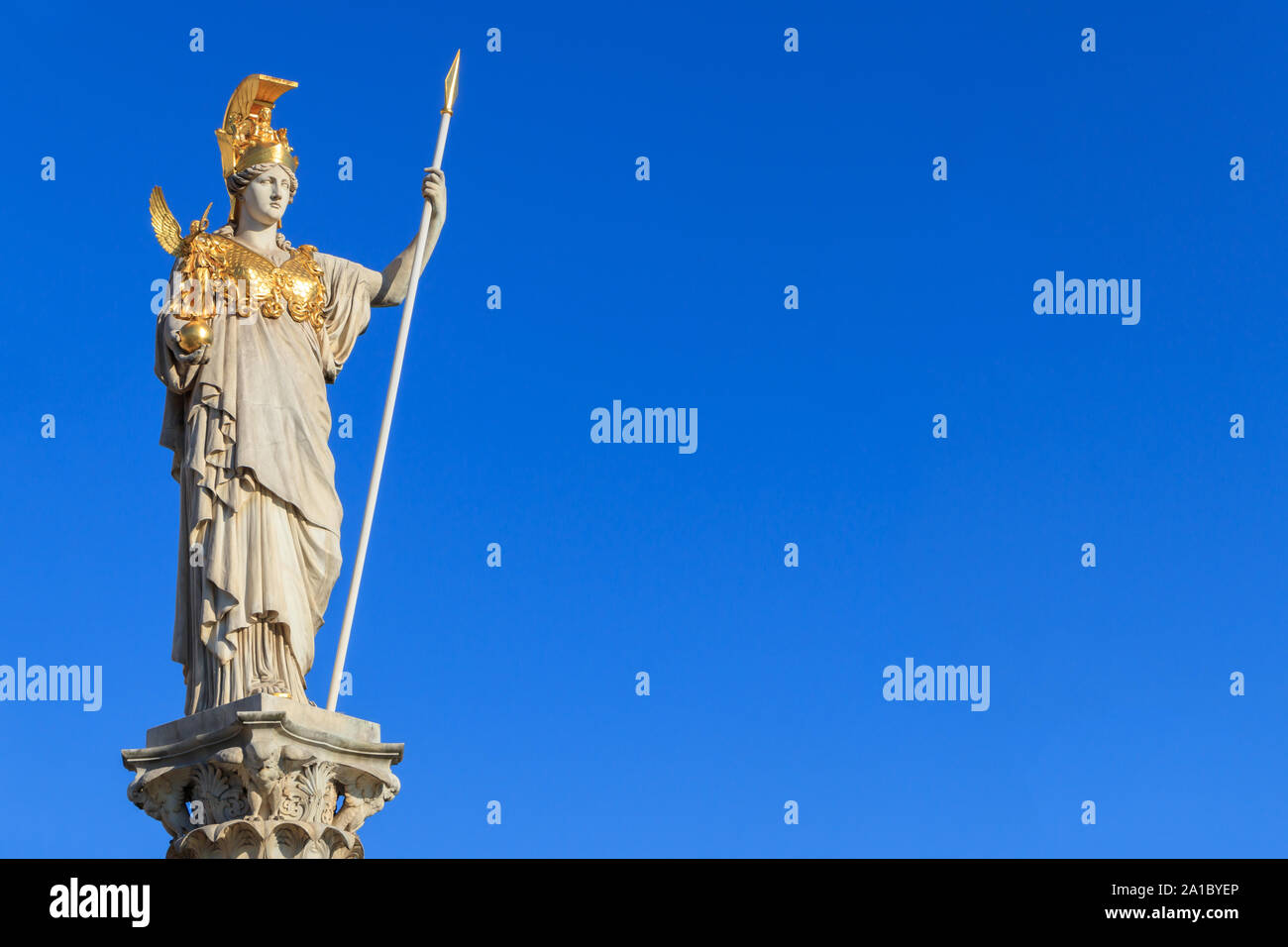 The statue of Pallas Athena on blue background Vienna, Austria Stock ...