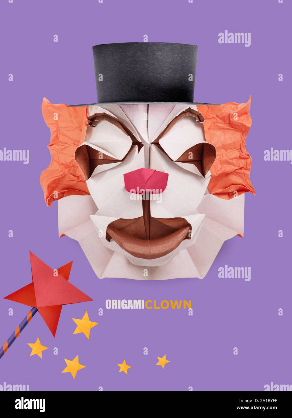 Origami paper clown face isolated on violet Stock Photo - Alamy