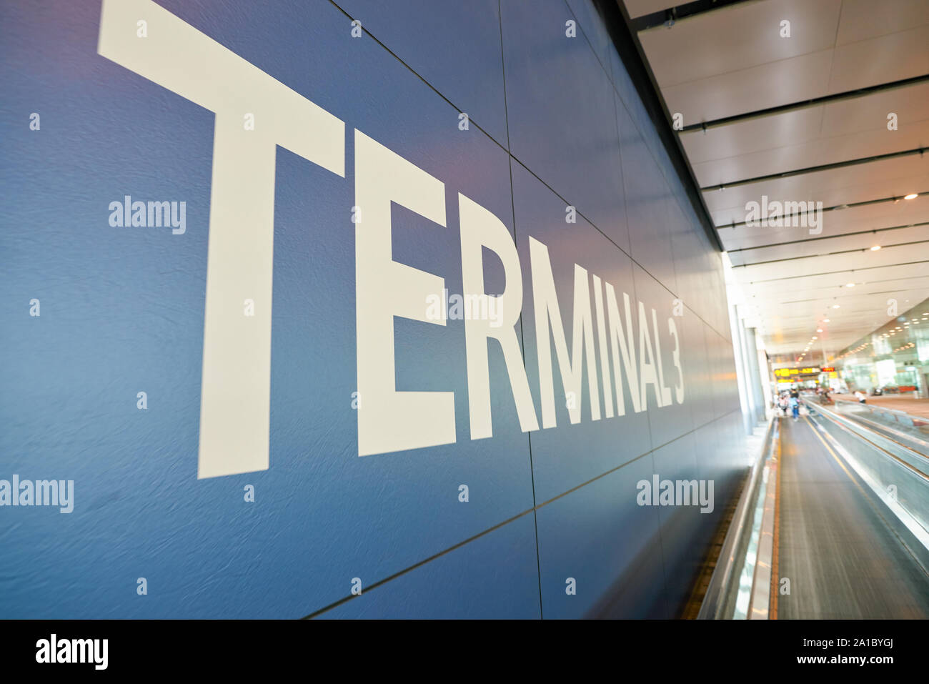 SINGAPORE - CIRCA APRIL, 2019: close up shot of Terminal 3 sign seen on ...