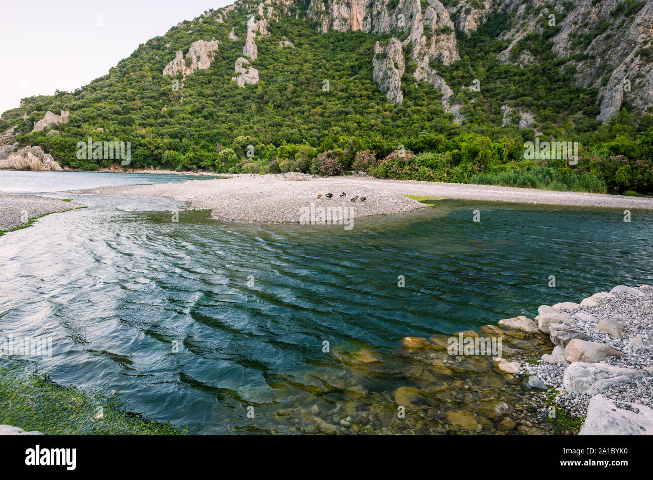Beach near of ancient greek and roman ancient city of Olympos coast ...