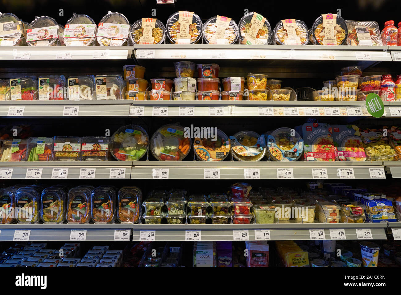 COLOGNE, GERMANY - CIRCA SEPTEMBER 2018: interior shot of REWE To Go ...