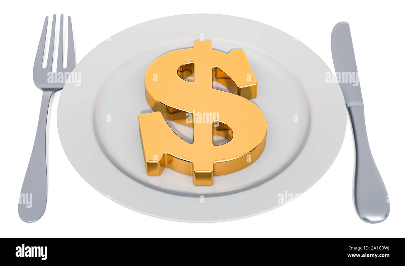Plate with dollar symbol, 3D rendering isolated on white background ...