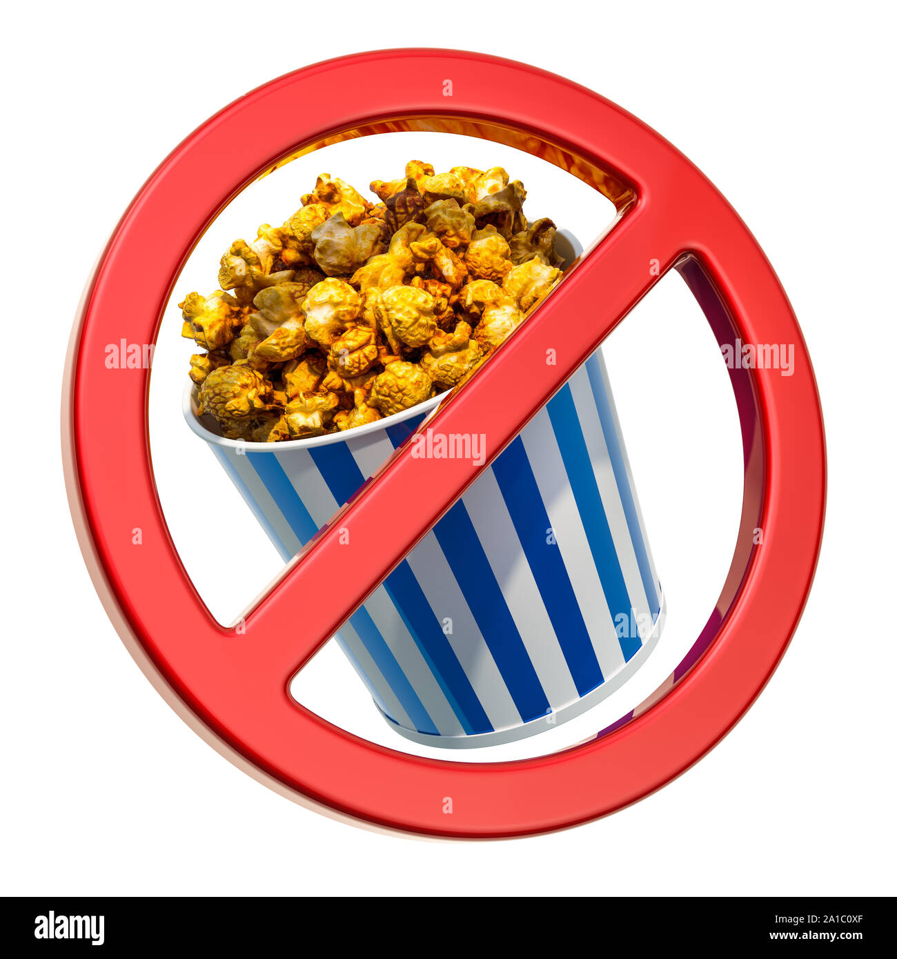 No Popcorn. Forbidden sign with popcorn container, 3D rendering ...