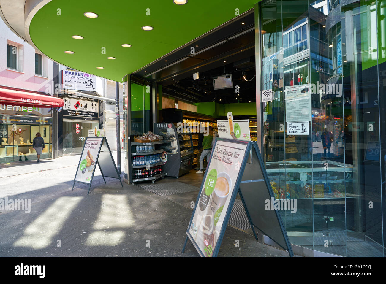 COLOGNE, GERMANY - CIRCA SEPTEMBER 2018: entrance to REWE To Go. The ...
