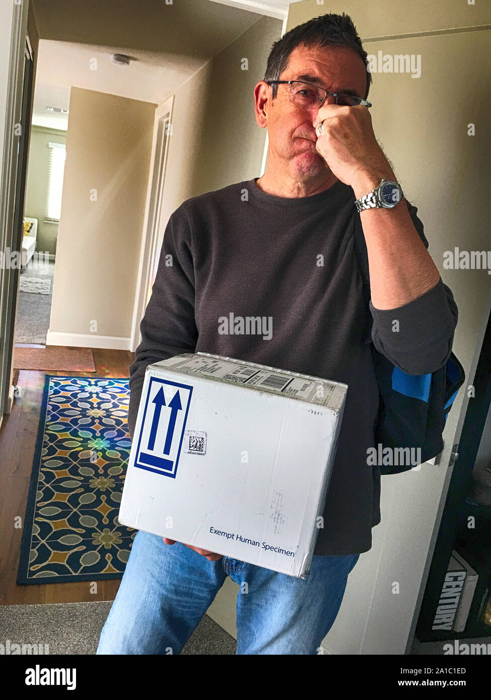 Box containing a fecal sample ready to be sent to the lab for analysis ...