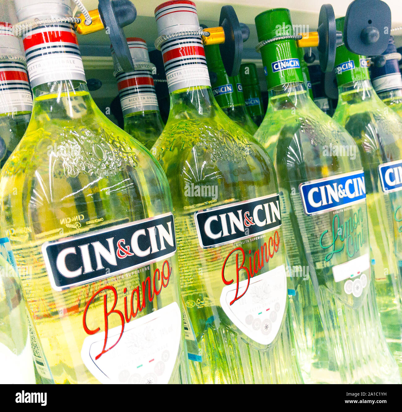 alcohol drinks stands on supermarket shelf, the Cinzano Stock Photo - Alamy