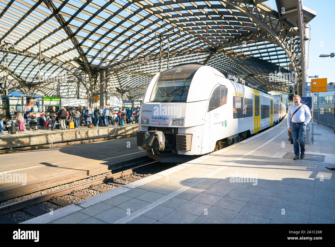 COLOGNE, GERMANY - CIRCA SEPTEMBER, 2018: a train on platform seen at ...