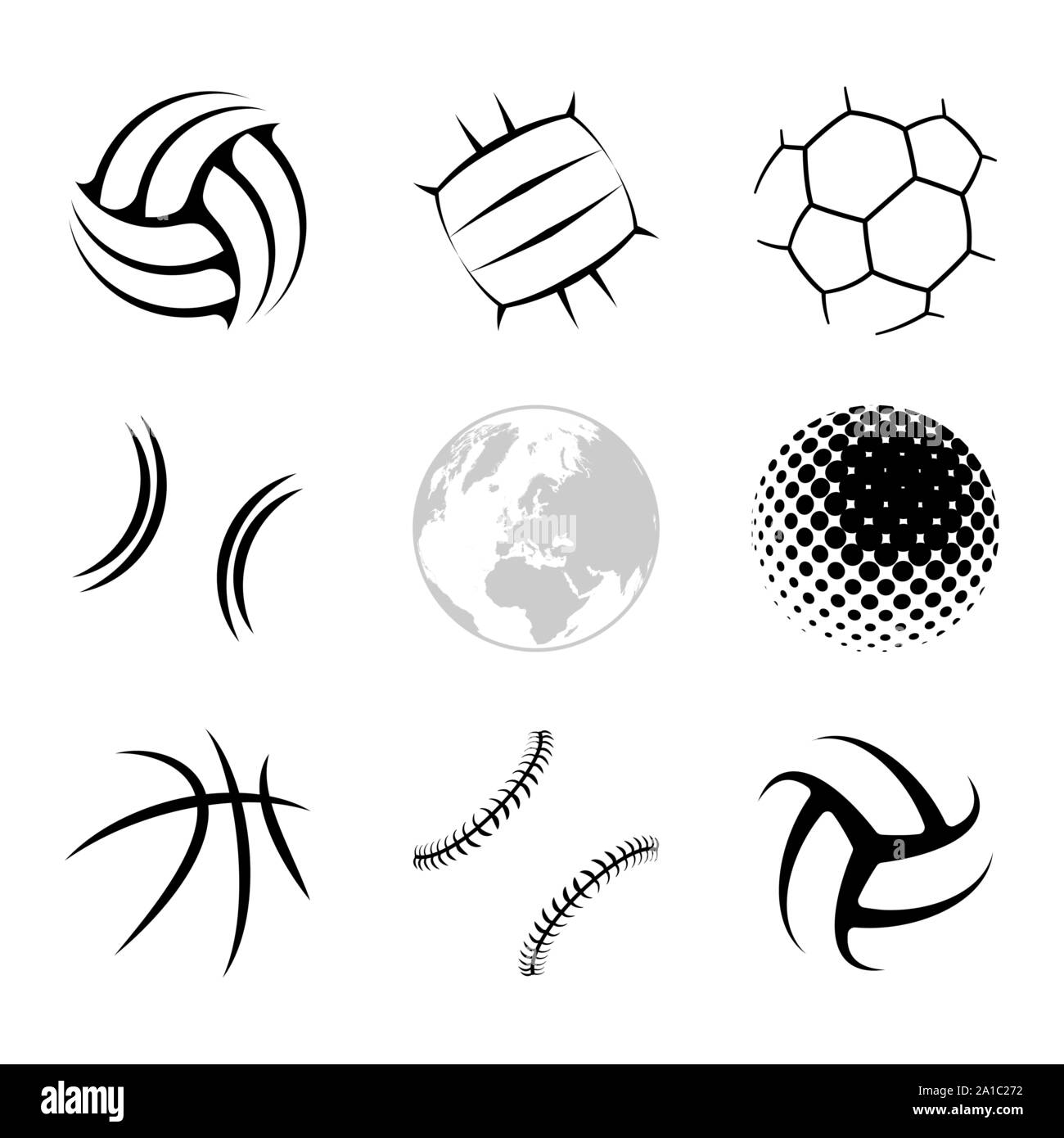 Set of different outline sportt balls abstract symbols isolatted on ...