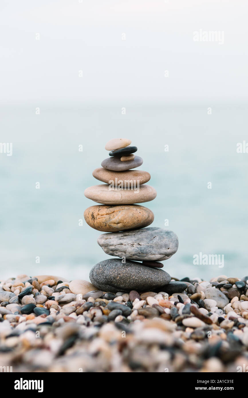 Balanced stone pyramid. Spa treatment scene, zen like concepts Stock ...