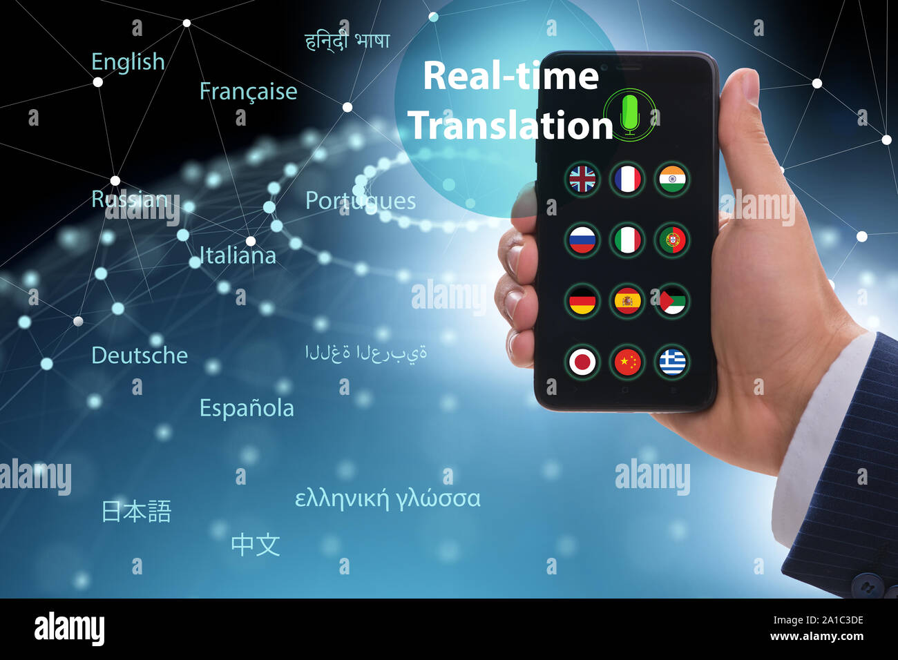 The concept of real time translation with smartphone app Stock Photo ...