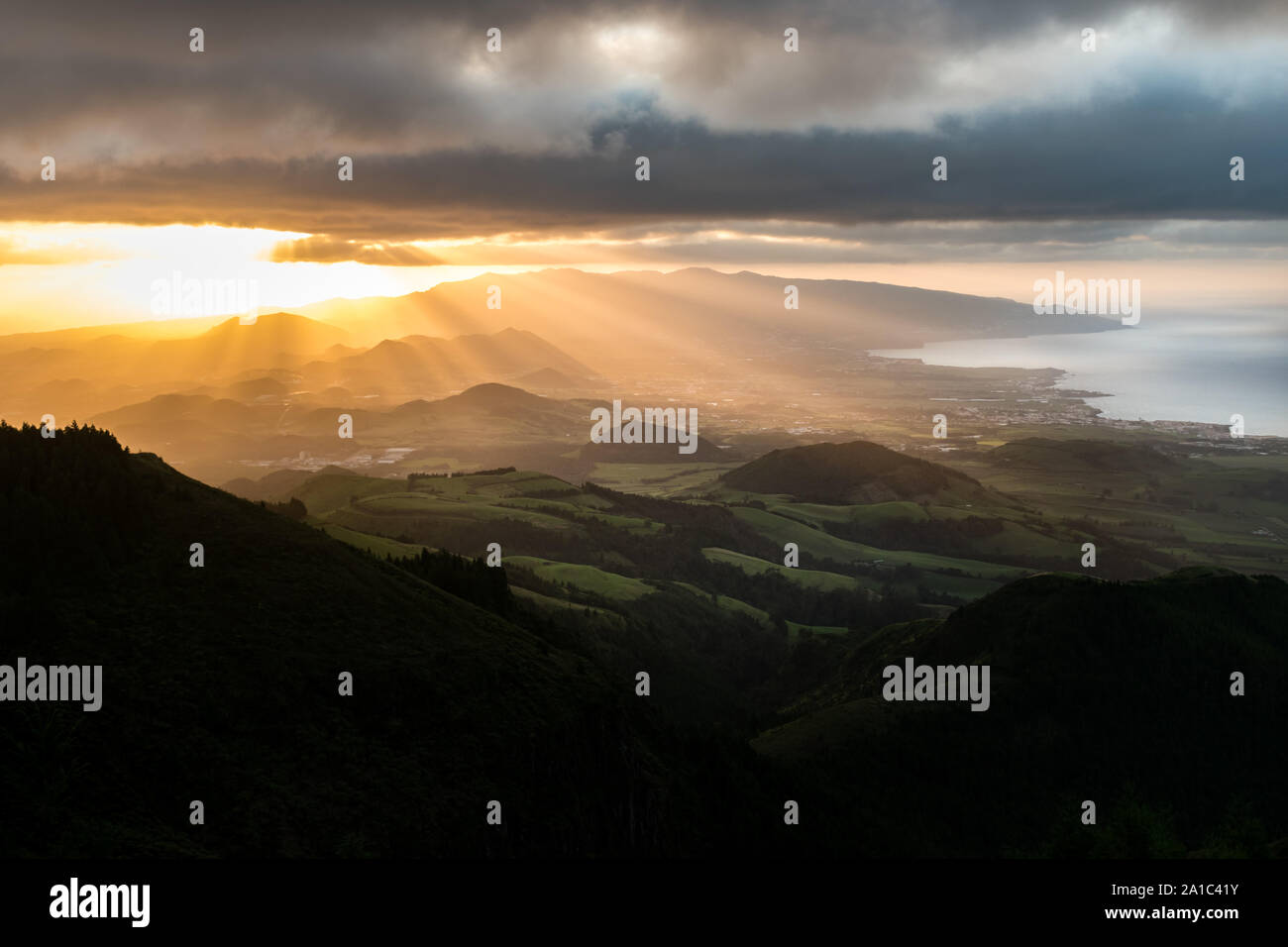Stunning sunset view of the volcanic landscape on the island of São ...