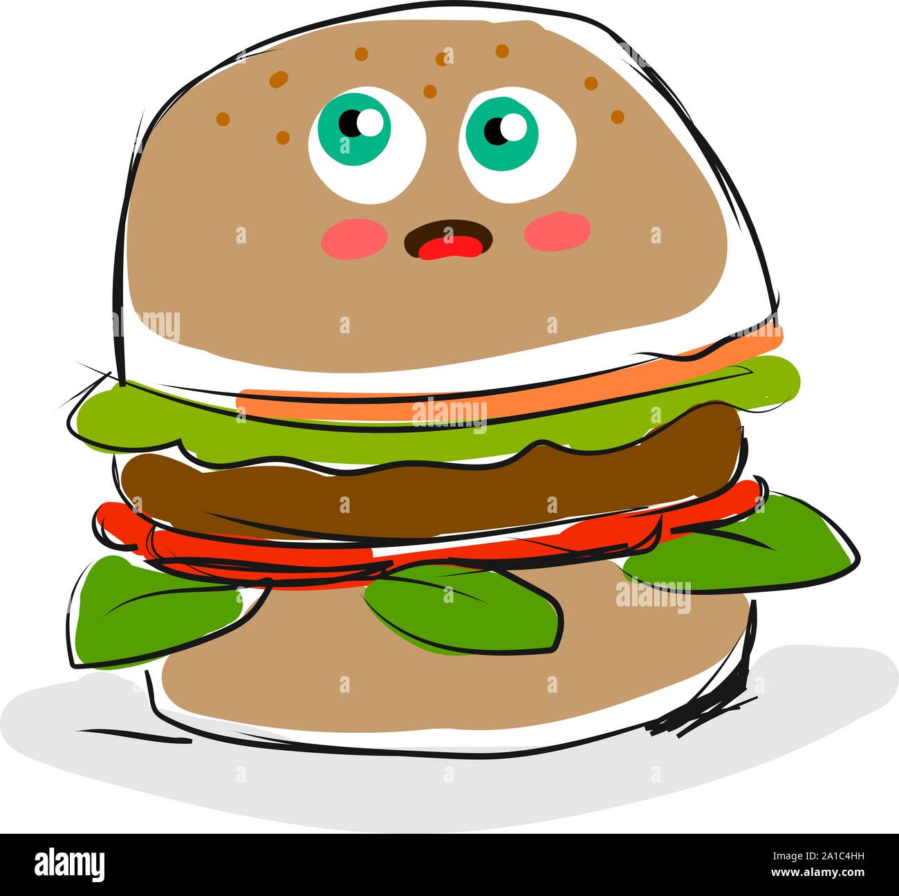Sad burger, illustration, vector on white background Stock Vector Image ...