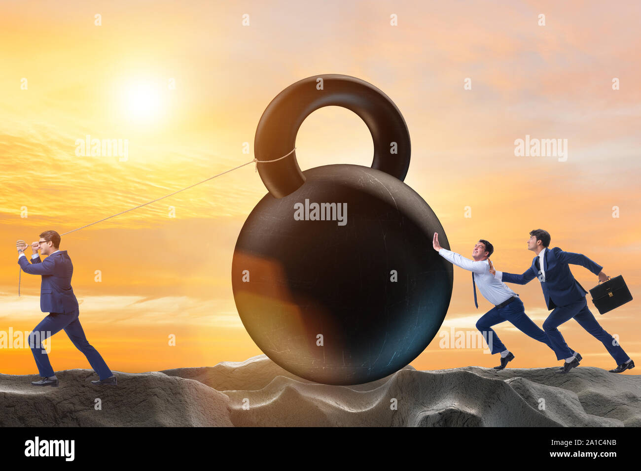 The businessmen trying to deal with difficult task Stock Photo - Alamy
