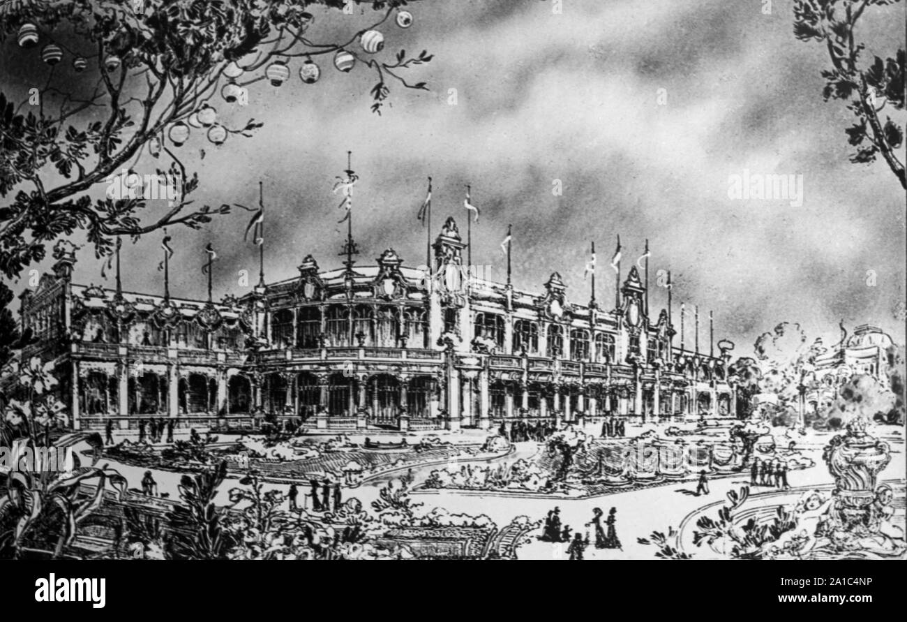 A late Victorian etching by F. N. Birkett, showing the Royal Pavilion ...