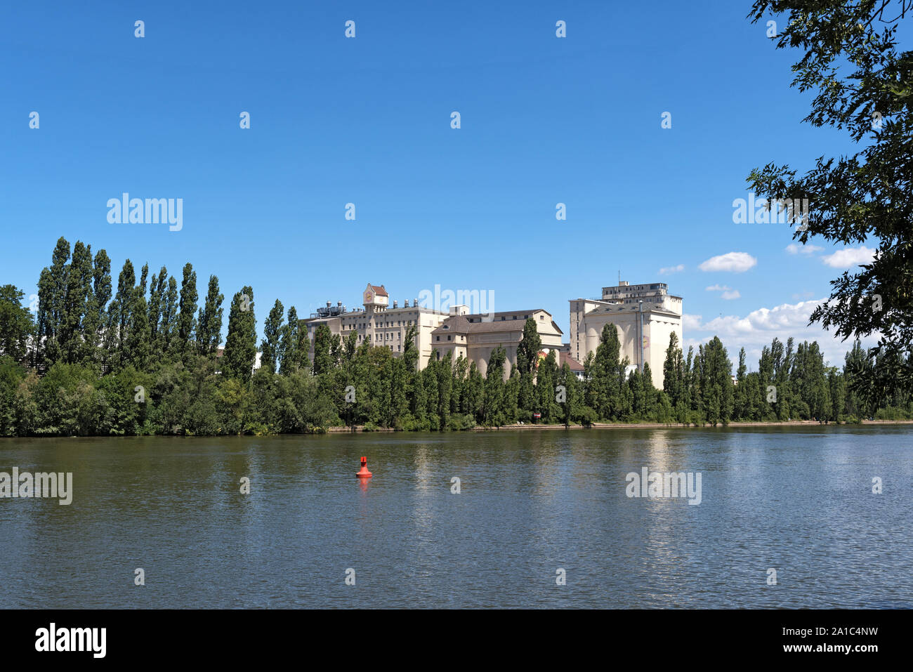 grain mill on the right bank of the river main in frankfurt germany ...