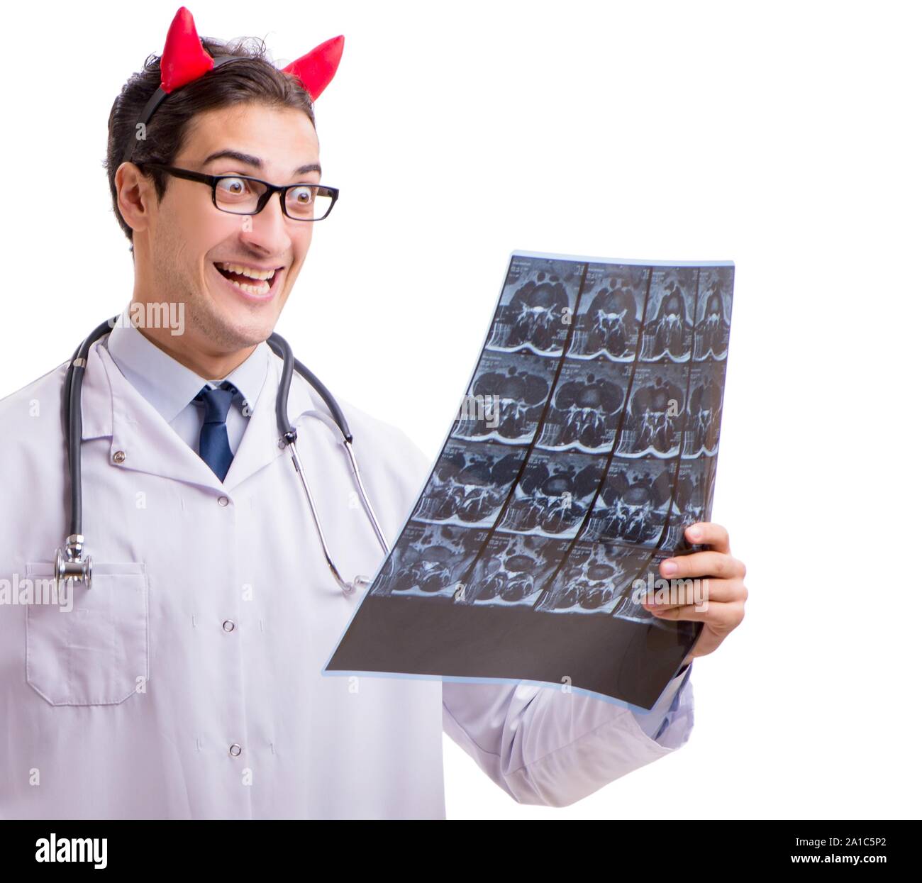 Devil doctor in funny medical concept isolated on white background ...