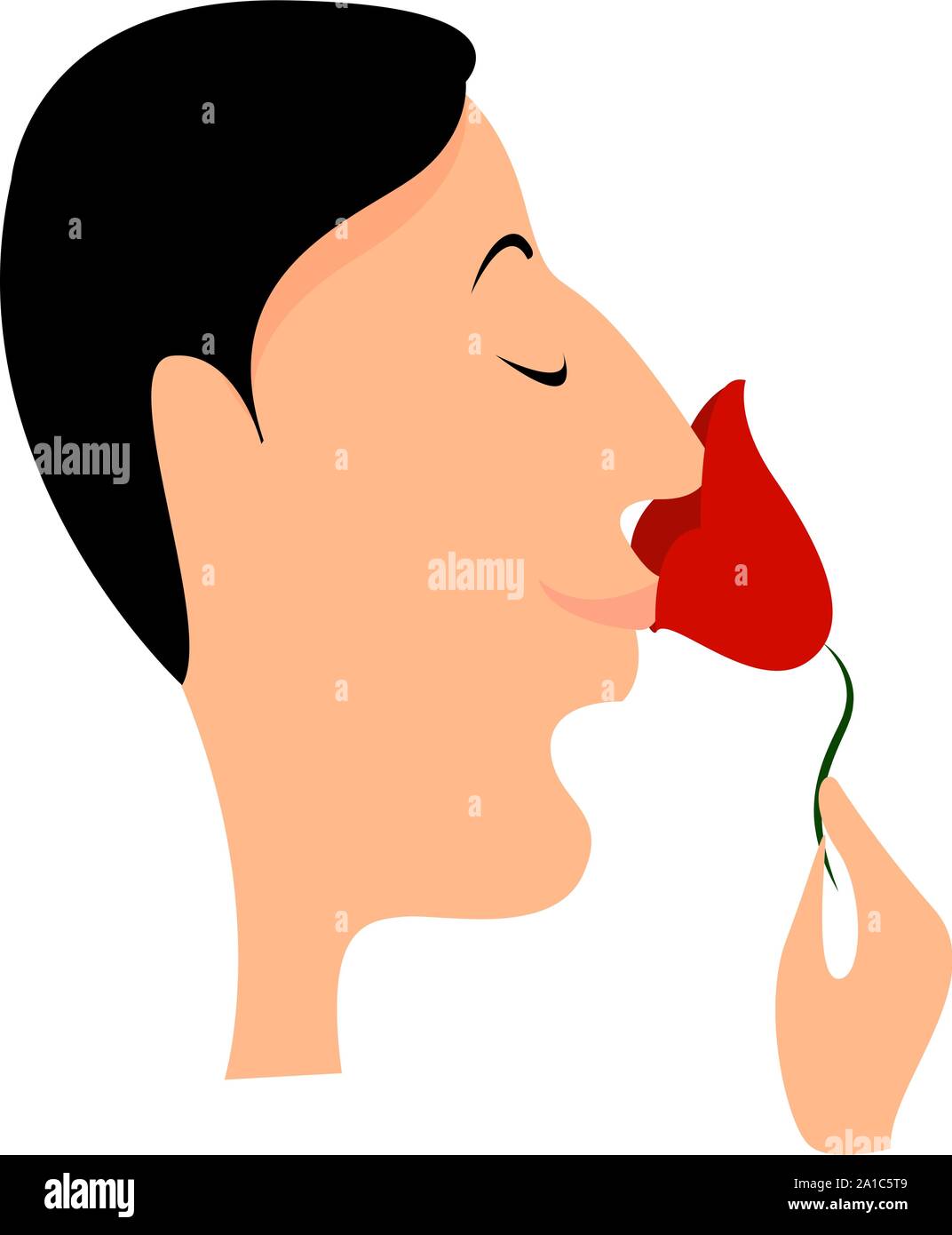 Boy smelling flower, illustration, vector on white background Stock ...