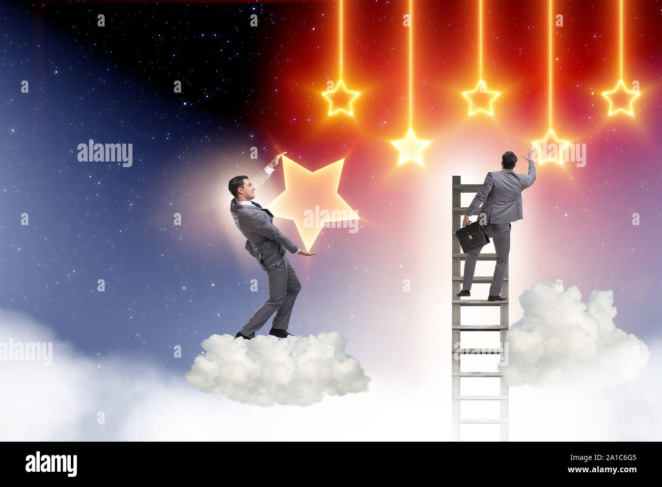 The businessman reaching out for stars Stock Photo - Alamy