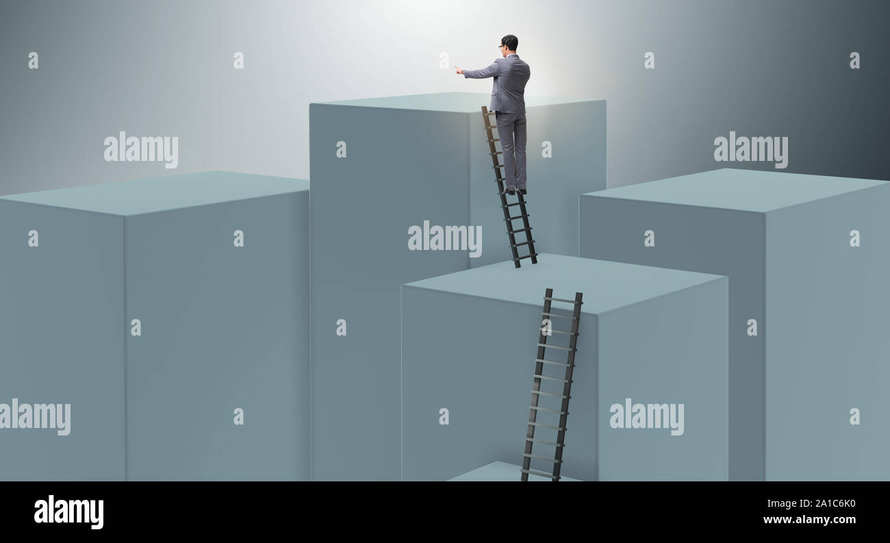 The businessman climbing blocks in career ladder business concept Stock ...