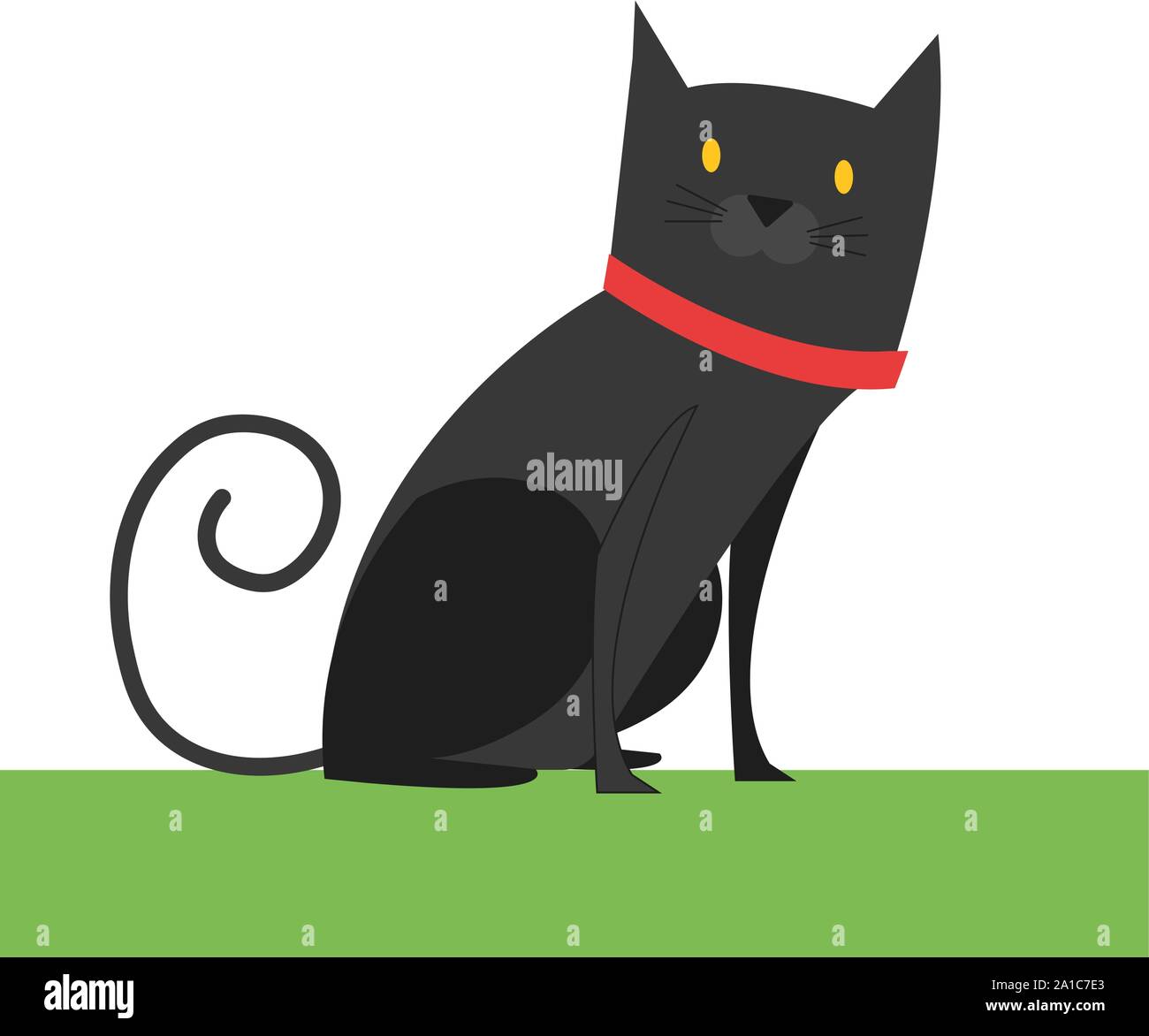Cat on grass, illustration, vector on white background Stock Vector ...