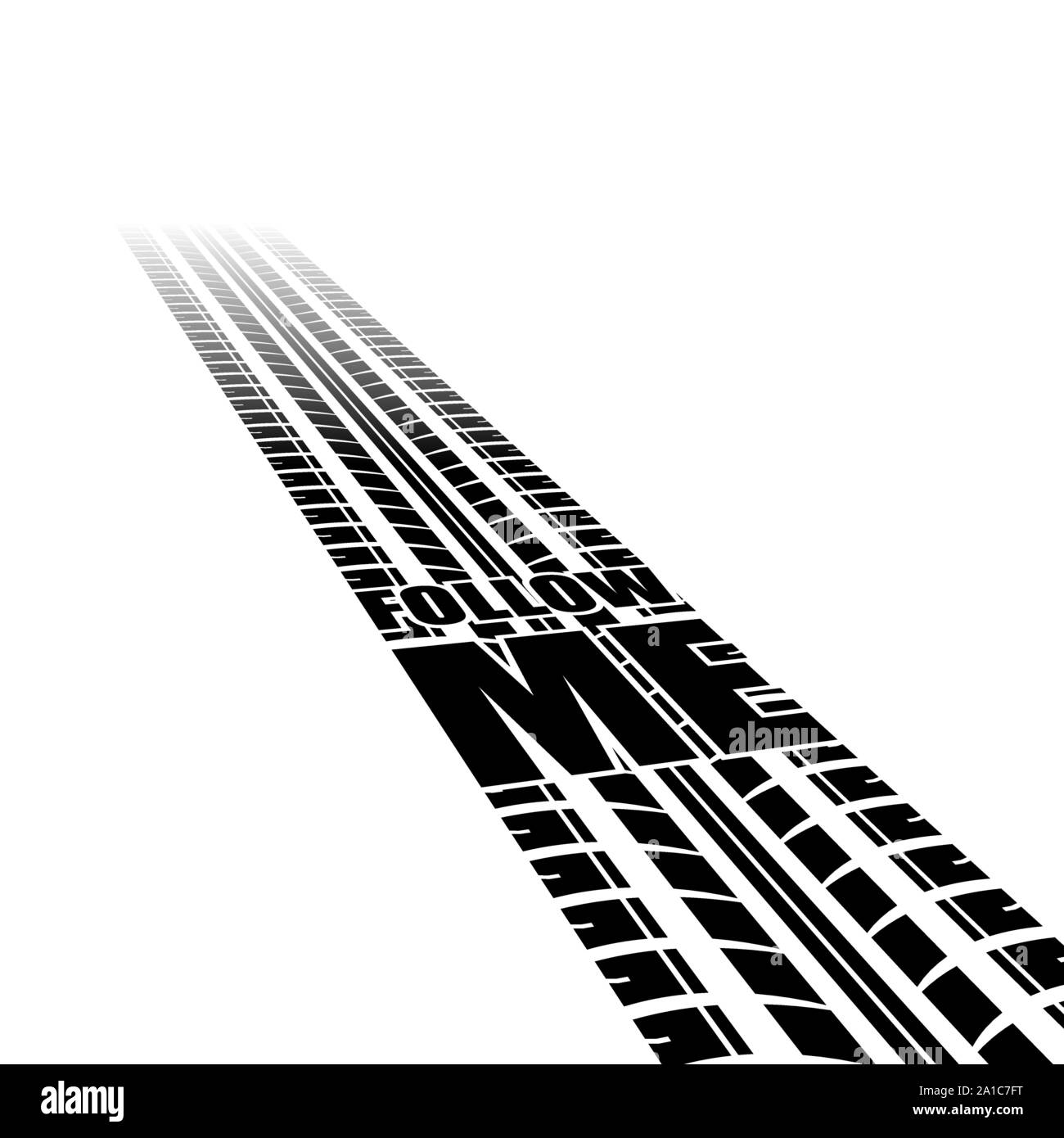 White background with black isometric gradient tire track and text ...