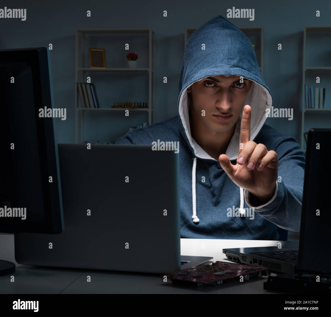 The hacker hacking computer at night Stock Photo - Alamy