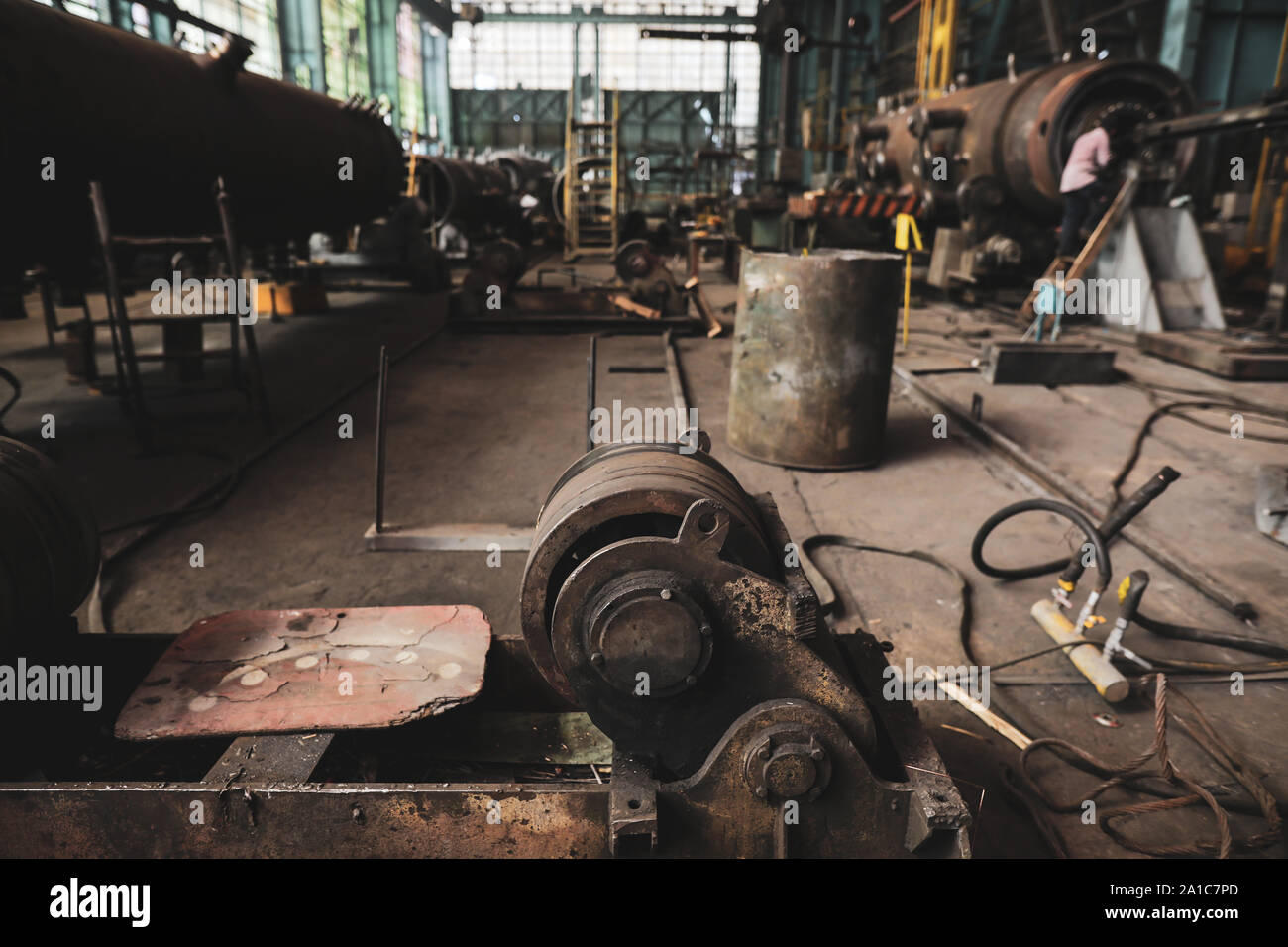 Dirty and old but still functioning metal works, old fashioned, factory ...