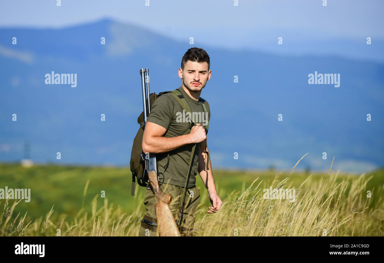 Never forget. army forces. sniper reach target mountain. muscular man ...