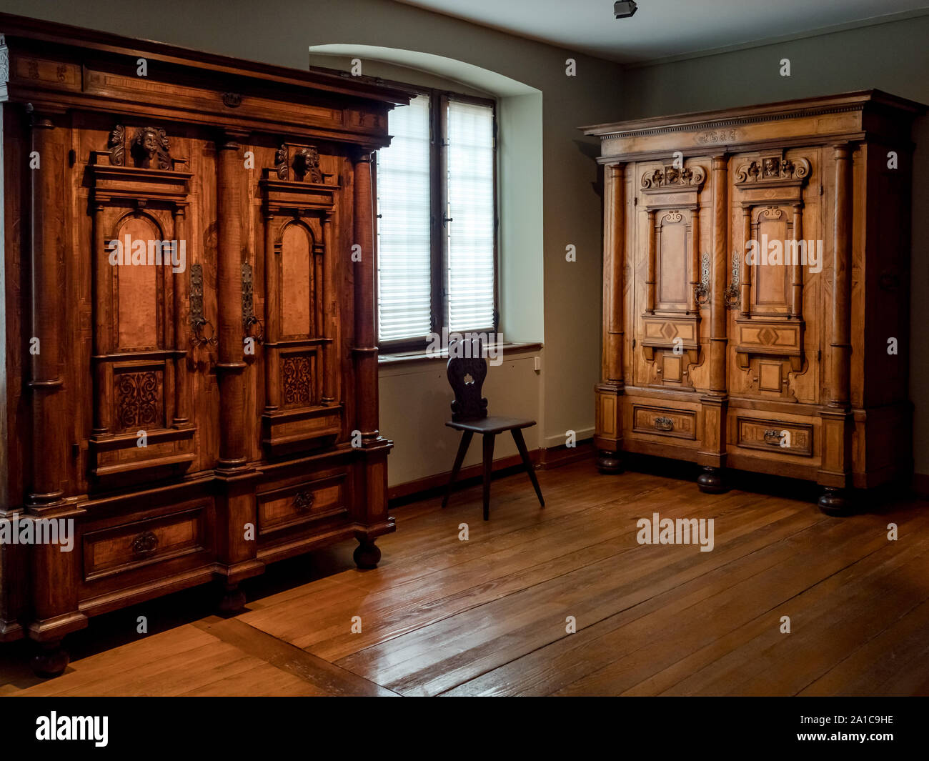 Ancient wooden wardrobe for the rich house in XV-XVII century, France ...