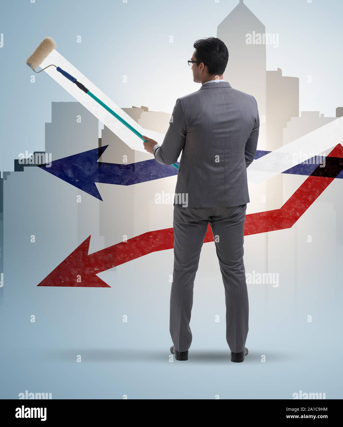 The businessman drawing charts in forecasting concept Stock Photo - Alamy