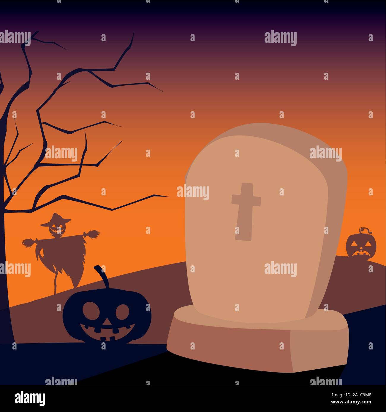 graveyard tombstone in cemetery scene vector illustration design Stock ...