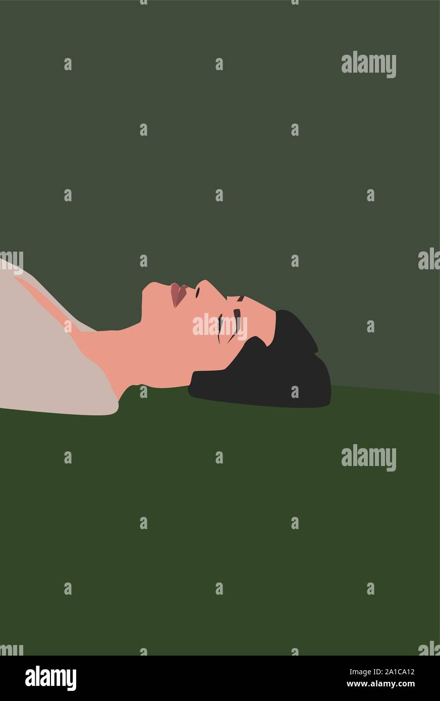 Girl lying on grass, illustration, vector on white background Stock ...