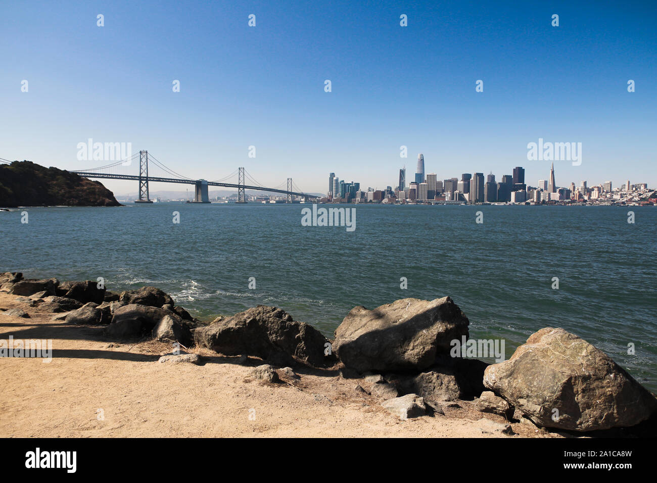 View of San Francisco Bay Area and the Bay Bridge from Treasure Island ...
