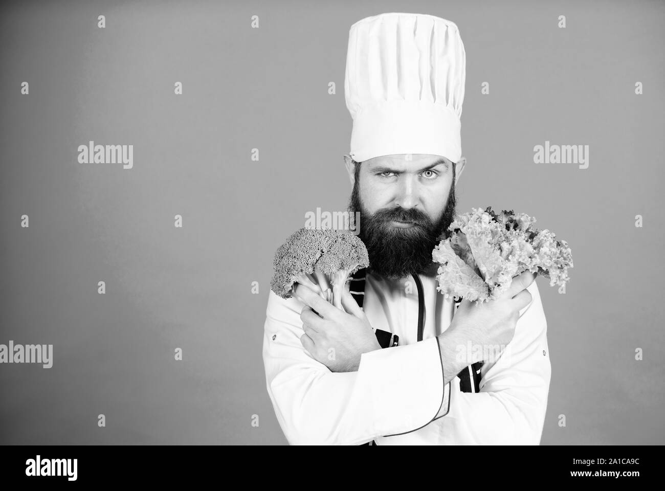 Vitamin. man use kitchenware. Professional chef in uniform. Healthy ...