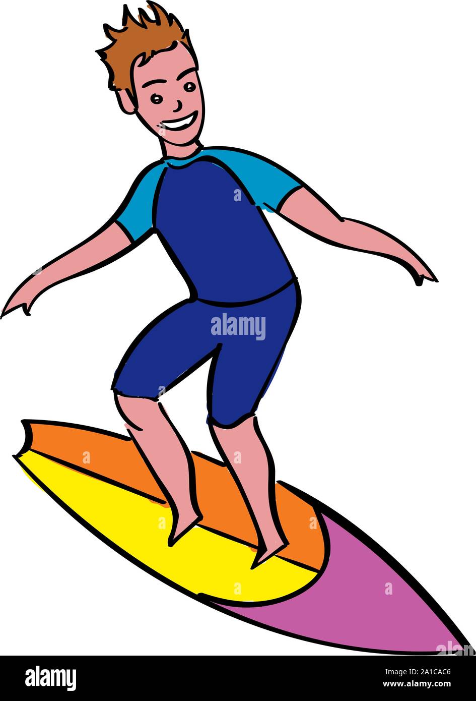 Boy surfing, illustration, vector on white background Stock Vector ...