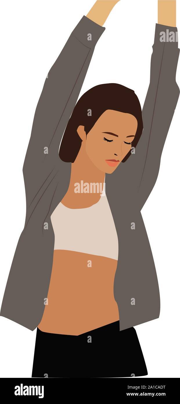 Girl rising hands, illustration, vector on white background Stock ...