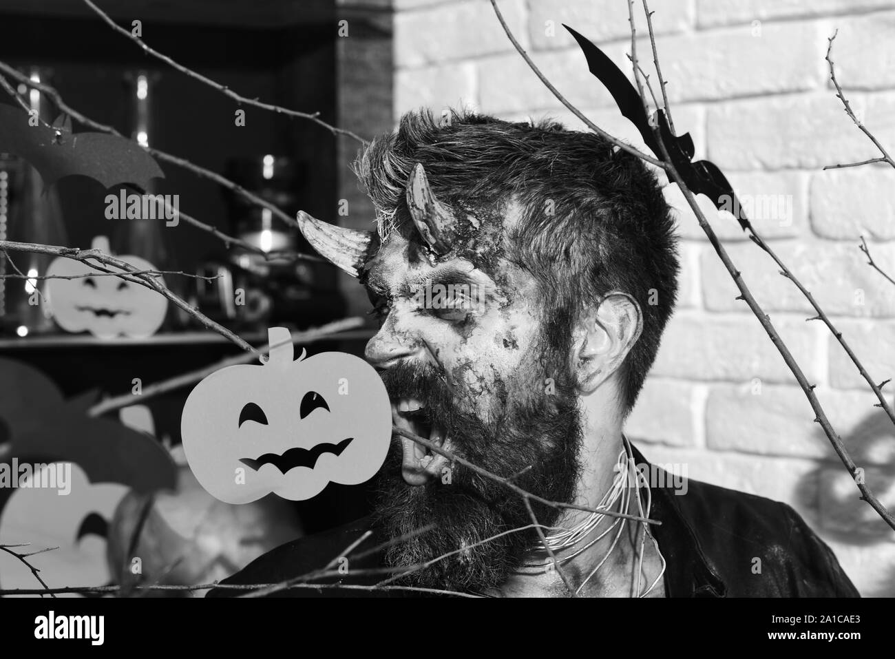 Spooky paper monster on Black and White Stock Photos & Images - Alamy