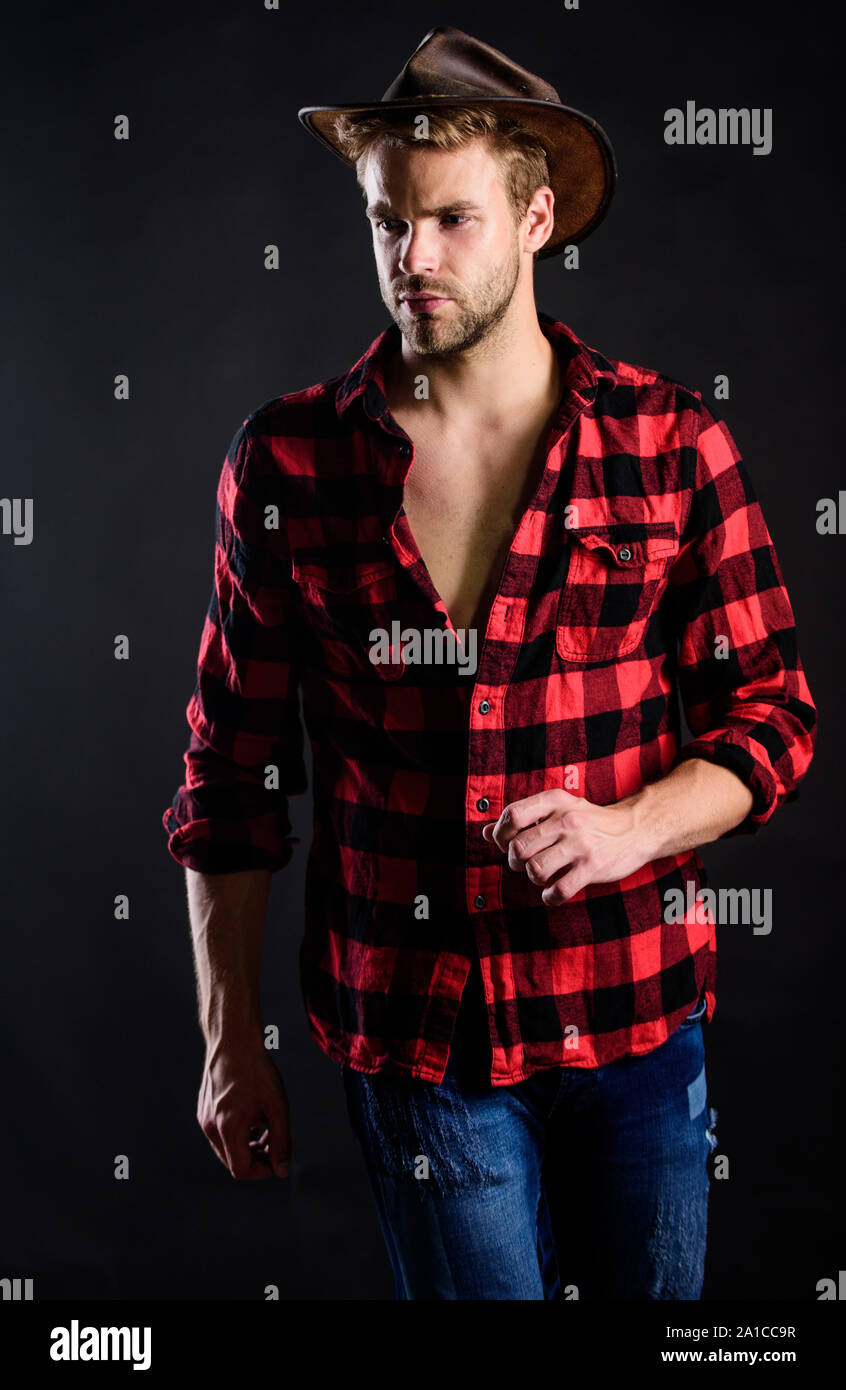 gold rush. wild west rodeo. Handsome man in hat. western cowboy ...