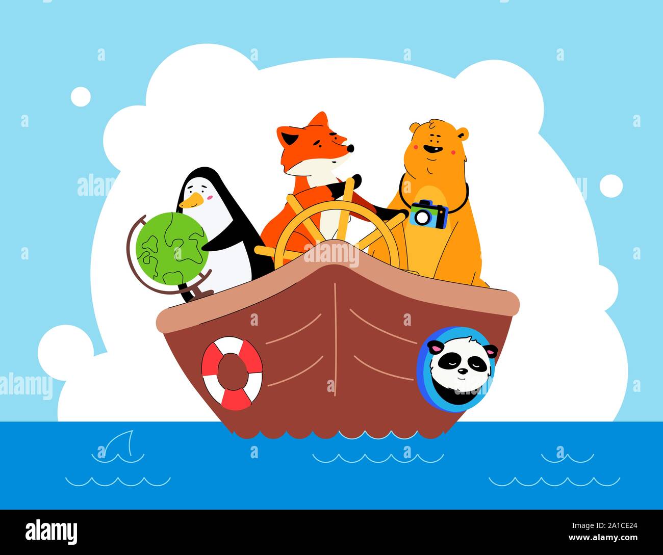 Animals traveling together flat design style vector illustration Stock ...