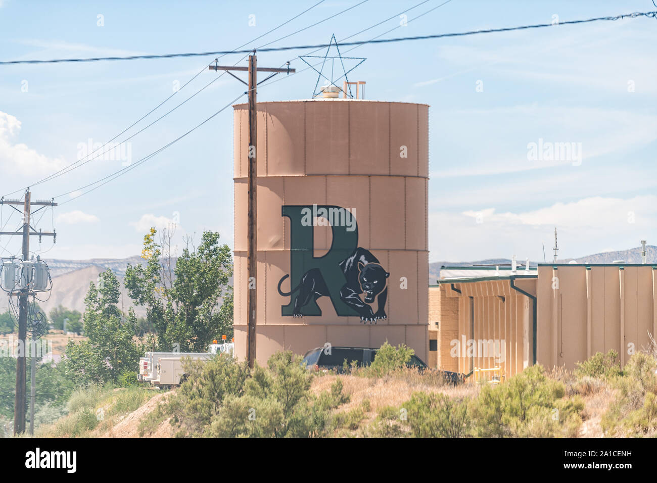 Rangely, USA - July 22, 2019: Colorado city with star and logo symbol ...