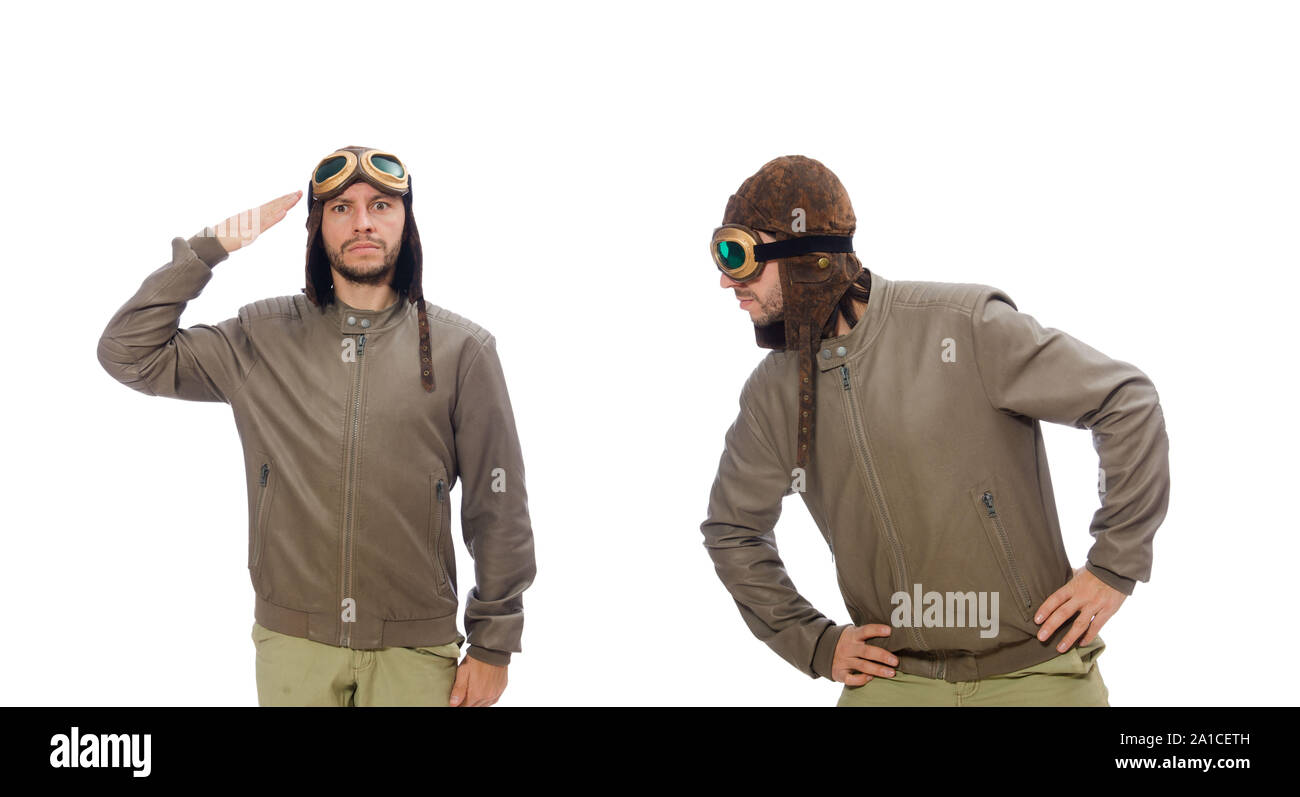 The funny pilot isolated on the white Stock Photo - Alamy
