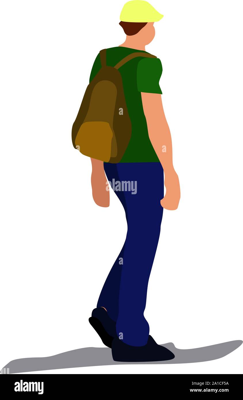 Boy with backpack, illustration, vector on white background Stock ...