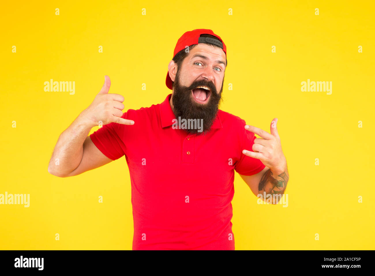 Funny happy guy. Approve or recommend concept. Man smile unshaven face ...
