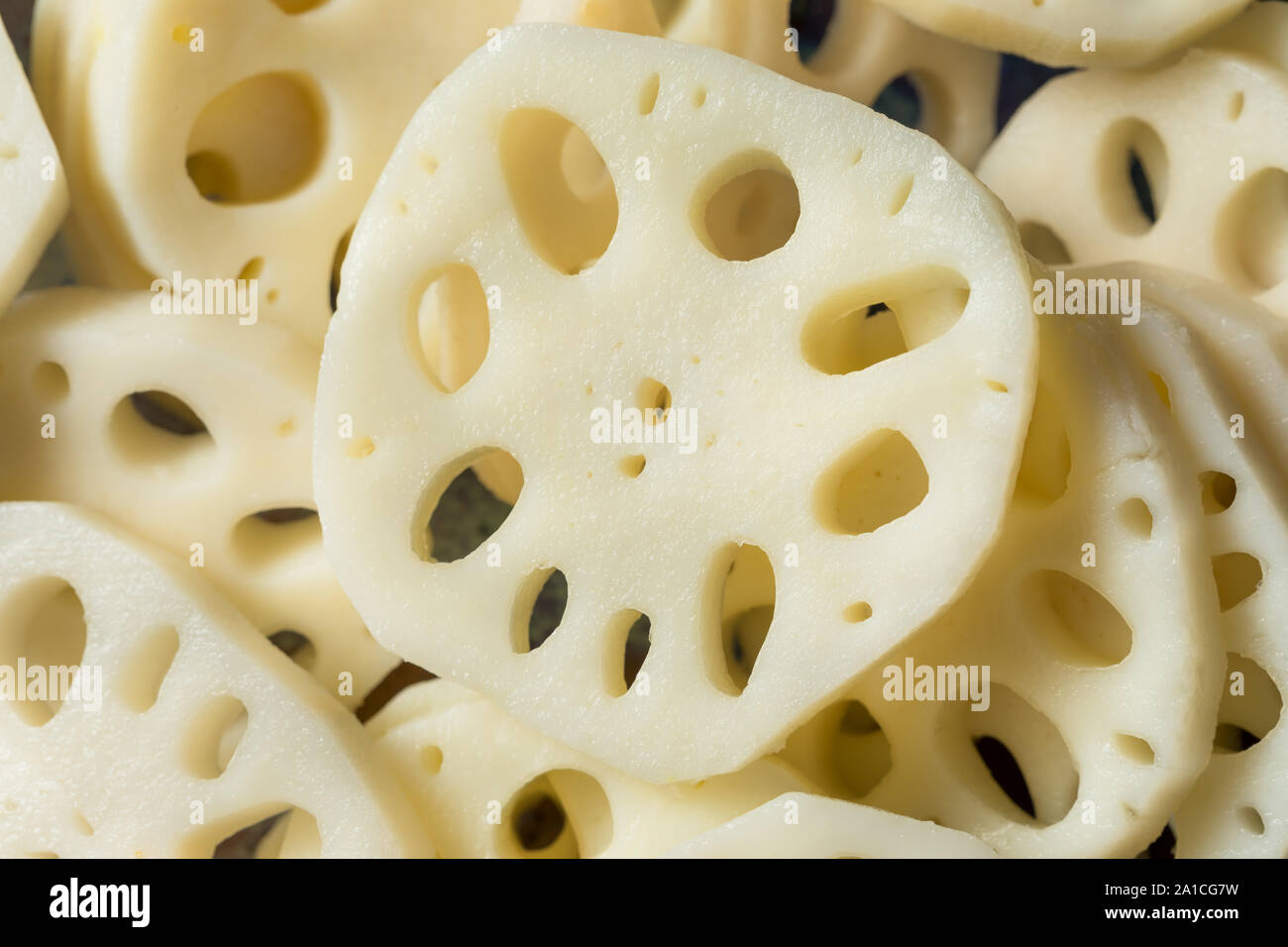 Raw Organic White Lotus Root in Slices Stock Photo - Alamy