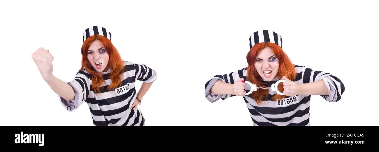 The prisoner in striped uniform on white Stock Photo - Alamy