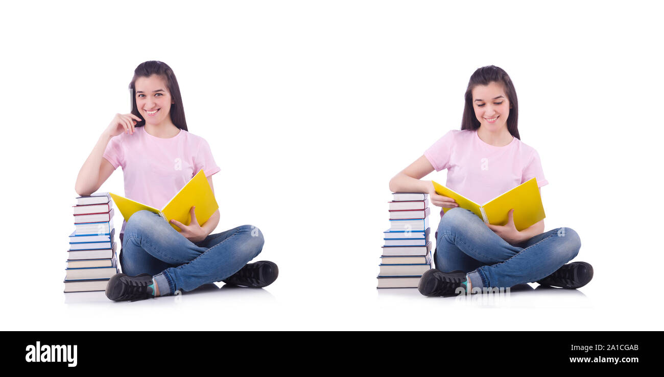 The student with books isolated on white Stock Photo - Alamy