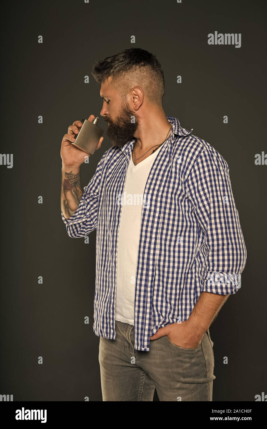 Fragrance for brutal hipster. Fashion and beauty treatment. Masculine ...