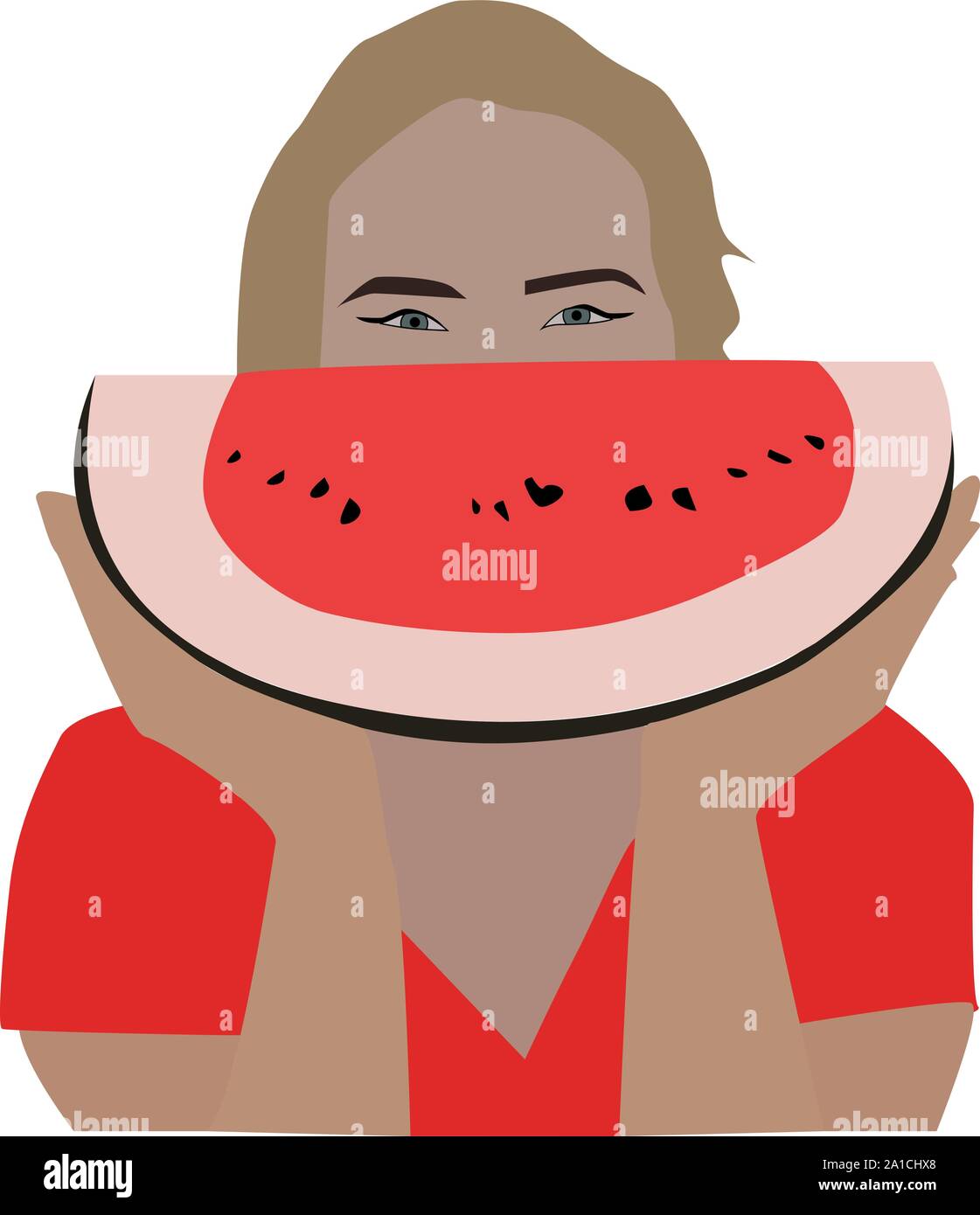 Girl with watermelon, illustration, vector on white background Stock ...